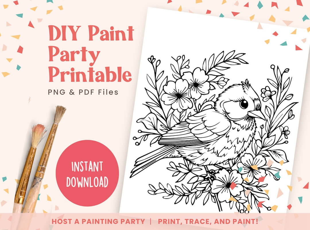 Spring Bird, DIY Paint Party Template, Printable Canvas Art for Ladies ...