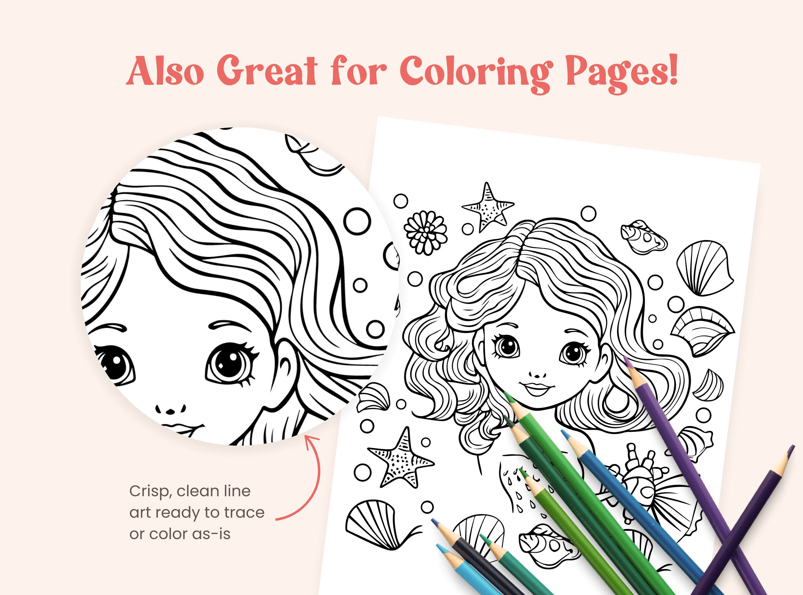 DIY Paint Party Templates, Mermaid Girl, Printable Canvas Art for ...