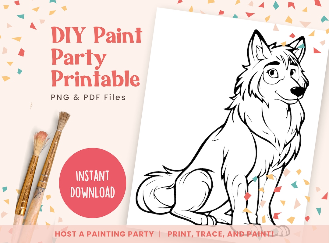Wolf, DIY Paint Party Template, Printable Canvas Art for Kids Party ...