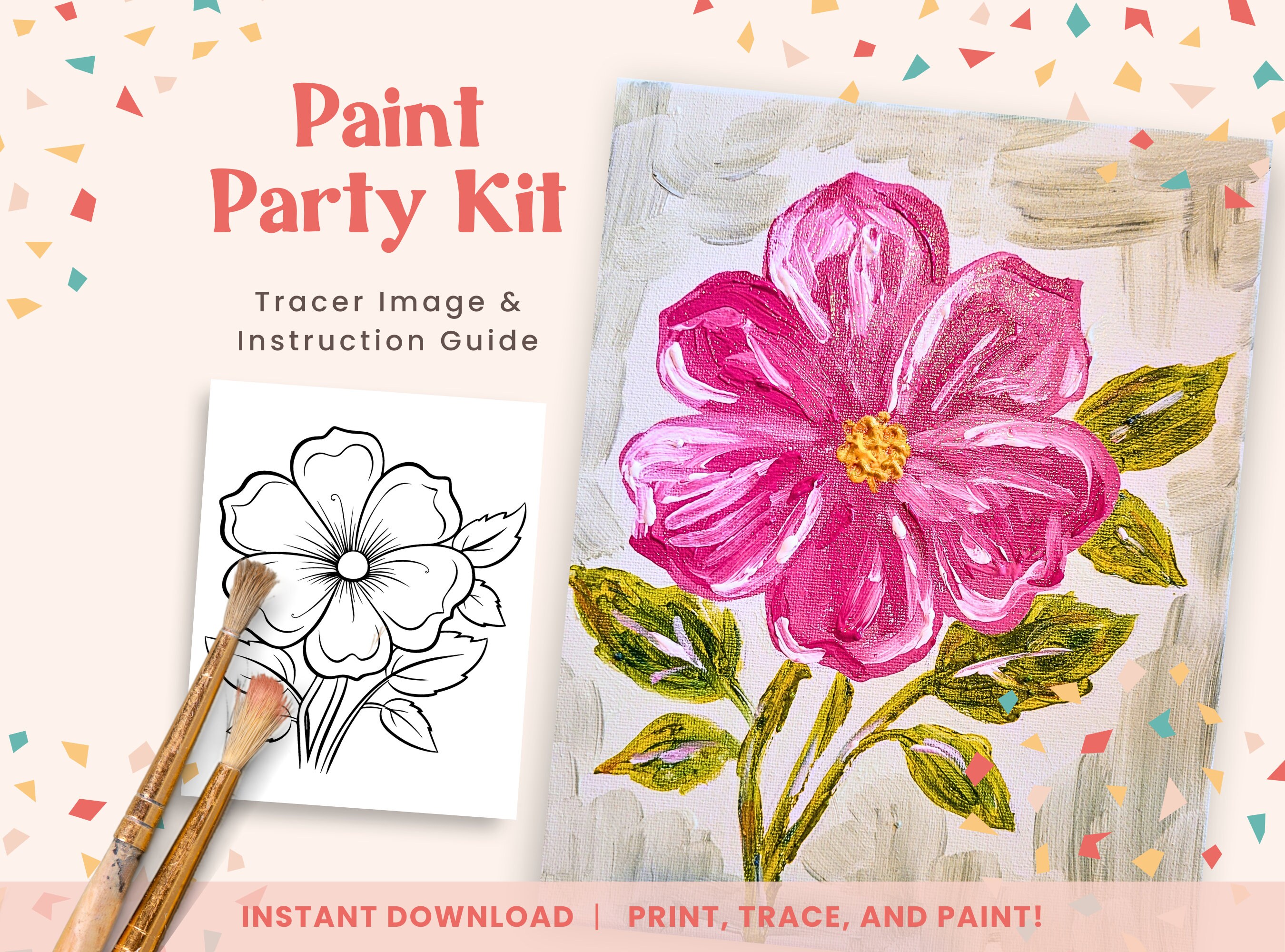 Spring Flower, DIY Paint Party Template, Tracer Kit, Printable Canvas ...