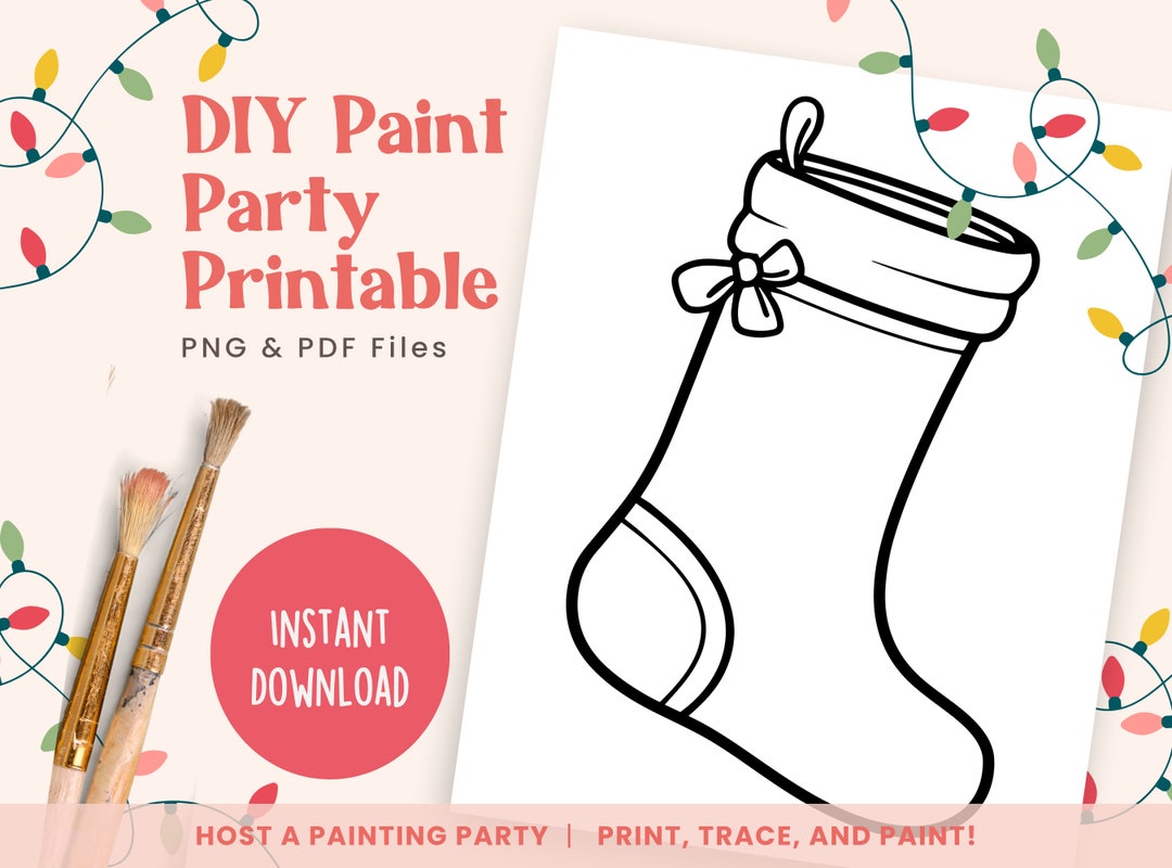 DIY Paint Party Template, Christmas Stocking, Printable Canvas ...