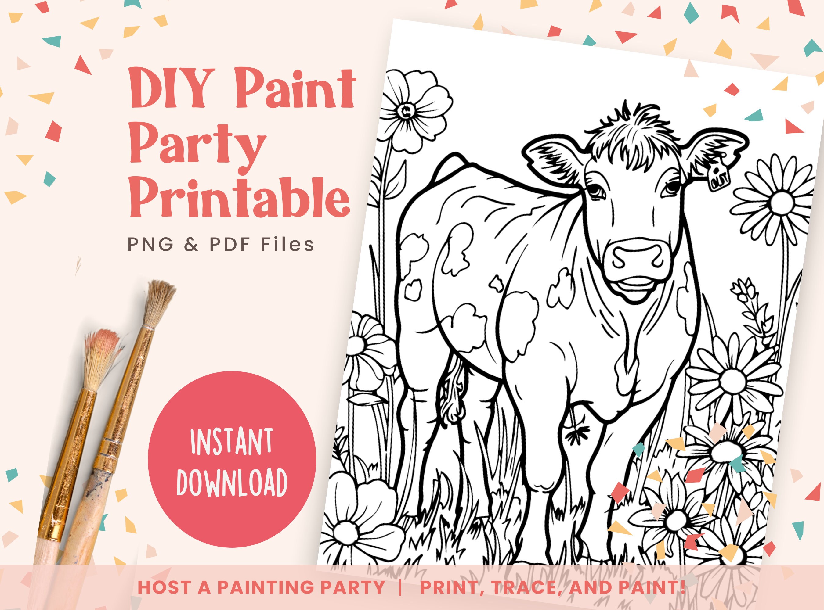 Dairy Cow, DIY Paint Party Template, Printable Canvas Art for Kids ...