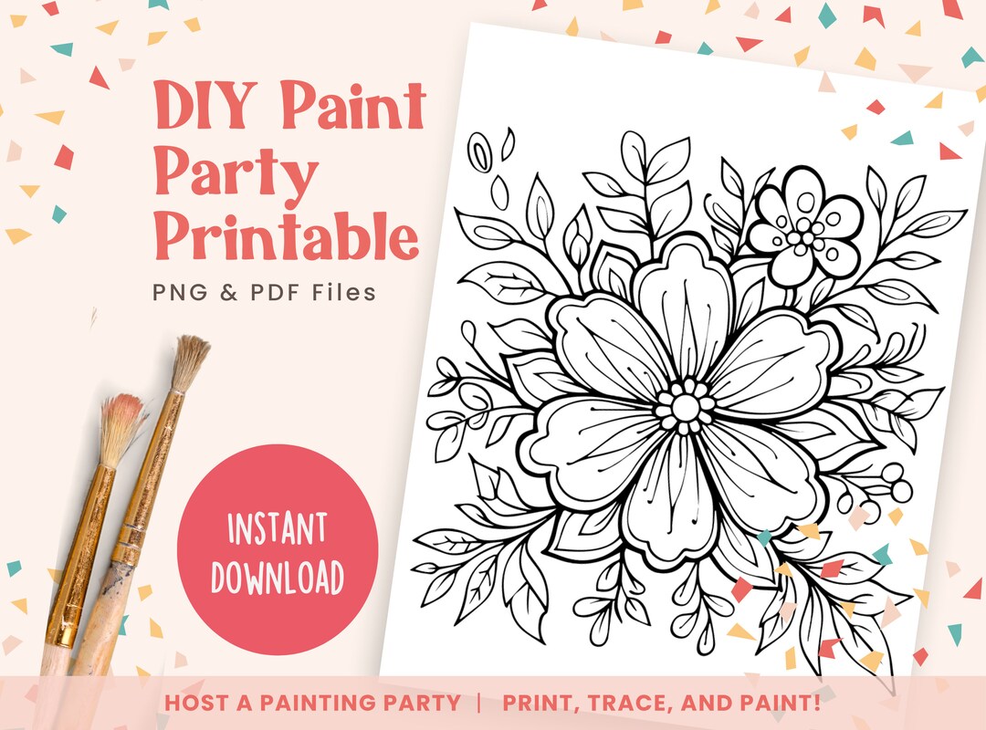 Spring Flower, DIY Paint Party Template, Tracer Kit, Printable Canvas ...