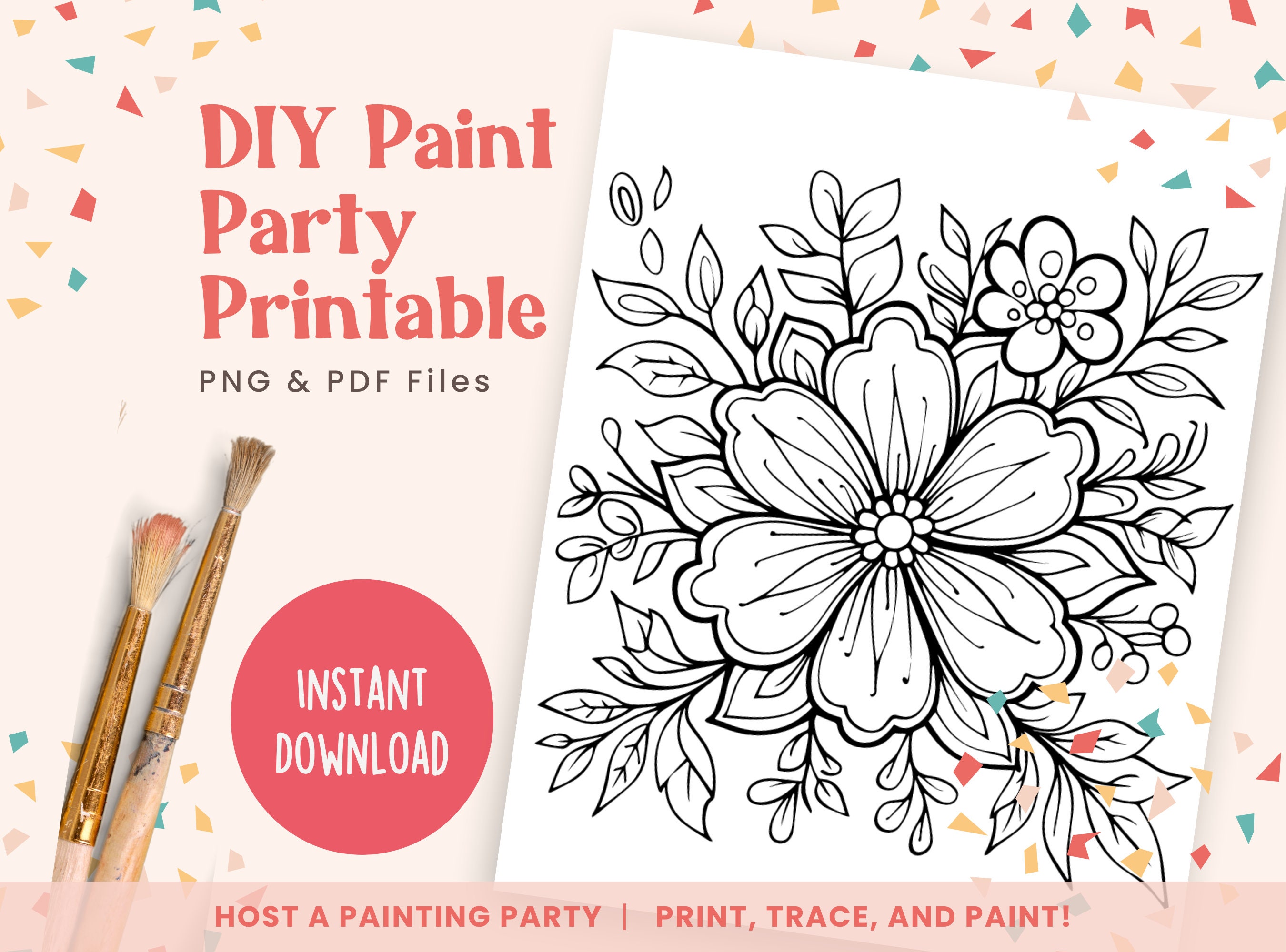 Spring Flower, DIY Paint Party Template, Tracer Kit, Printable Canvas ...