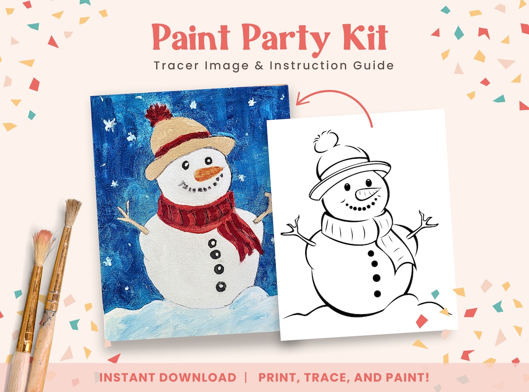 DIY Paint Party Template, Happy Snowman, Printable Canvas for Christmas ...