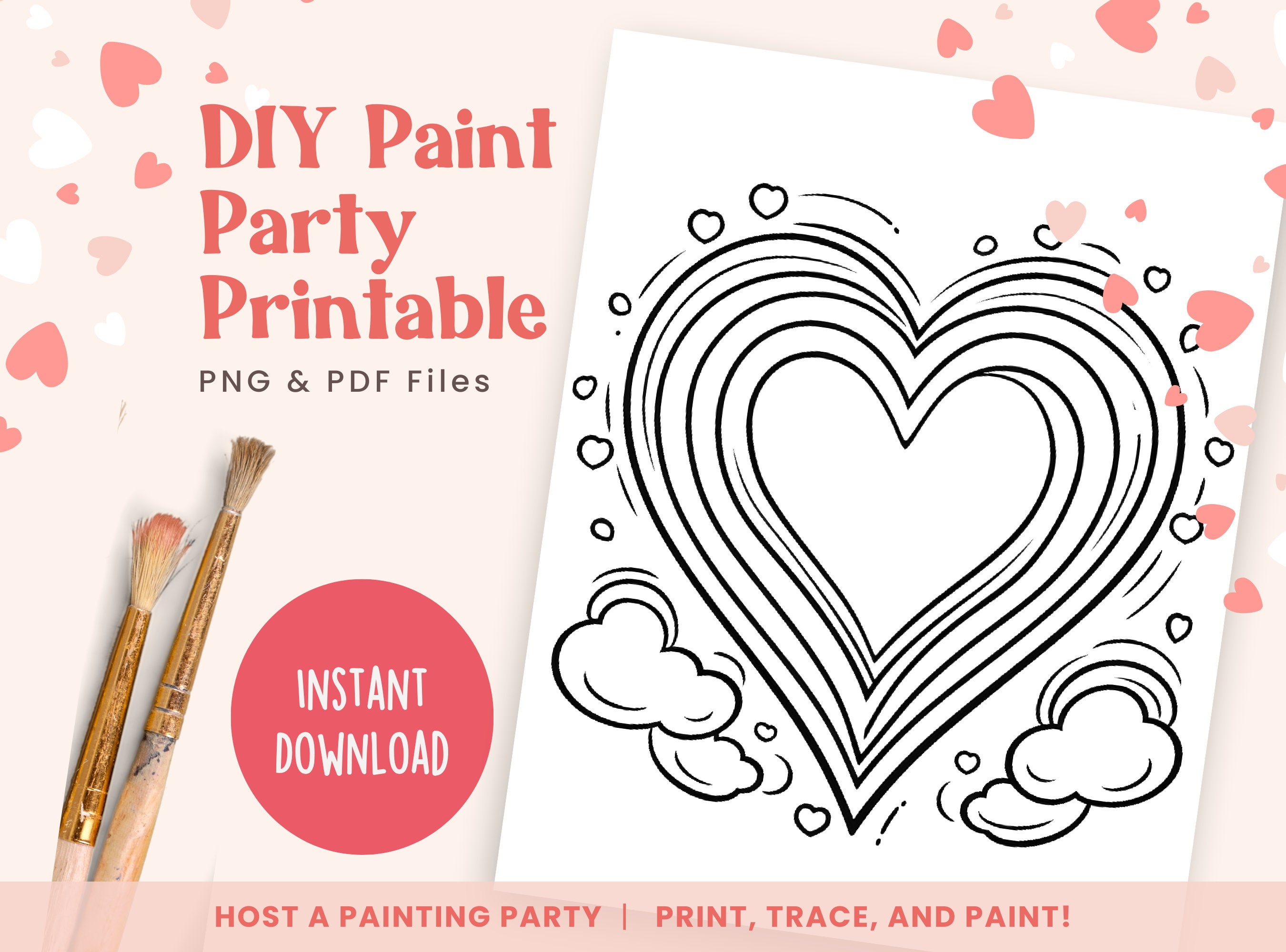 Rainbow Heart, Valentine's Day, DIY Paint Party Templates, Printable ...