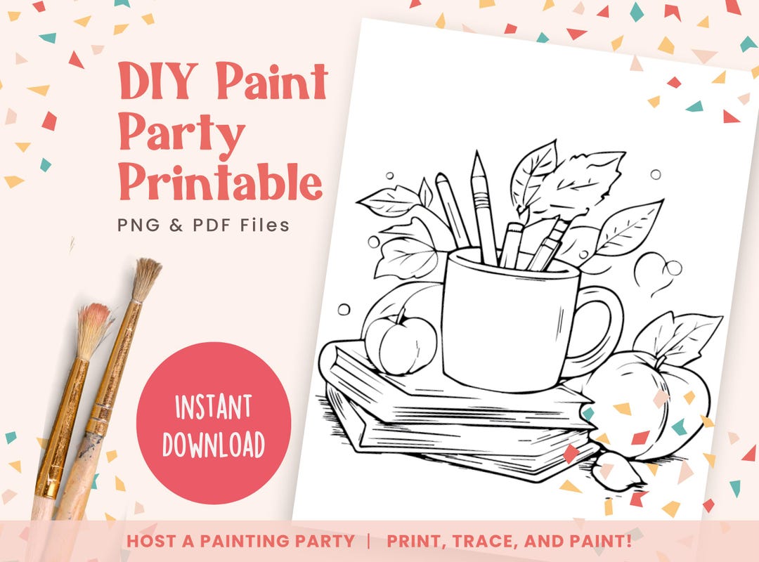 Back to School, Teacher, DIY Paint Party Template, Printable Canvas Art ...