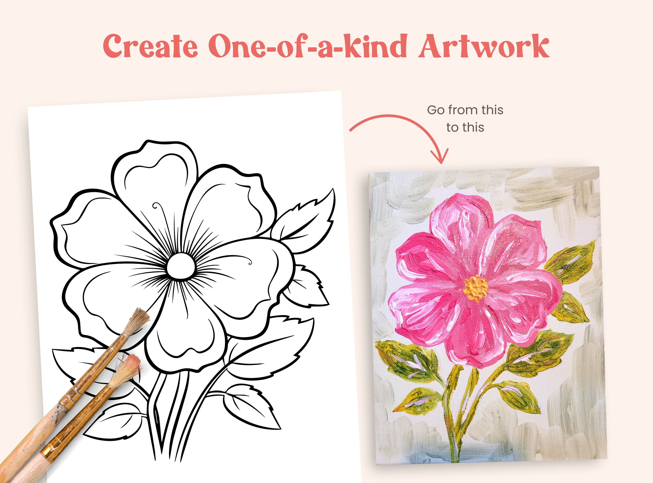 Spring Flower, DIY Paint Party Template, Tracer Kit, Printable Canvas ...