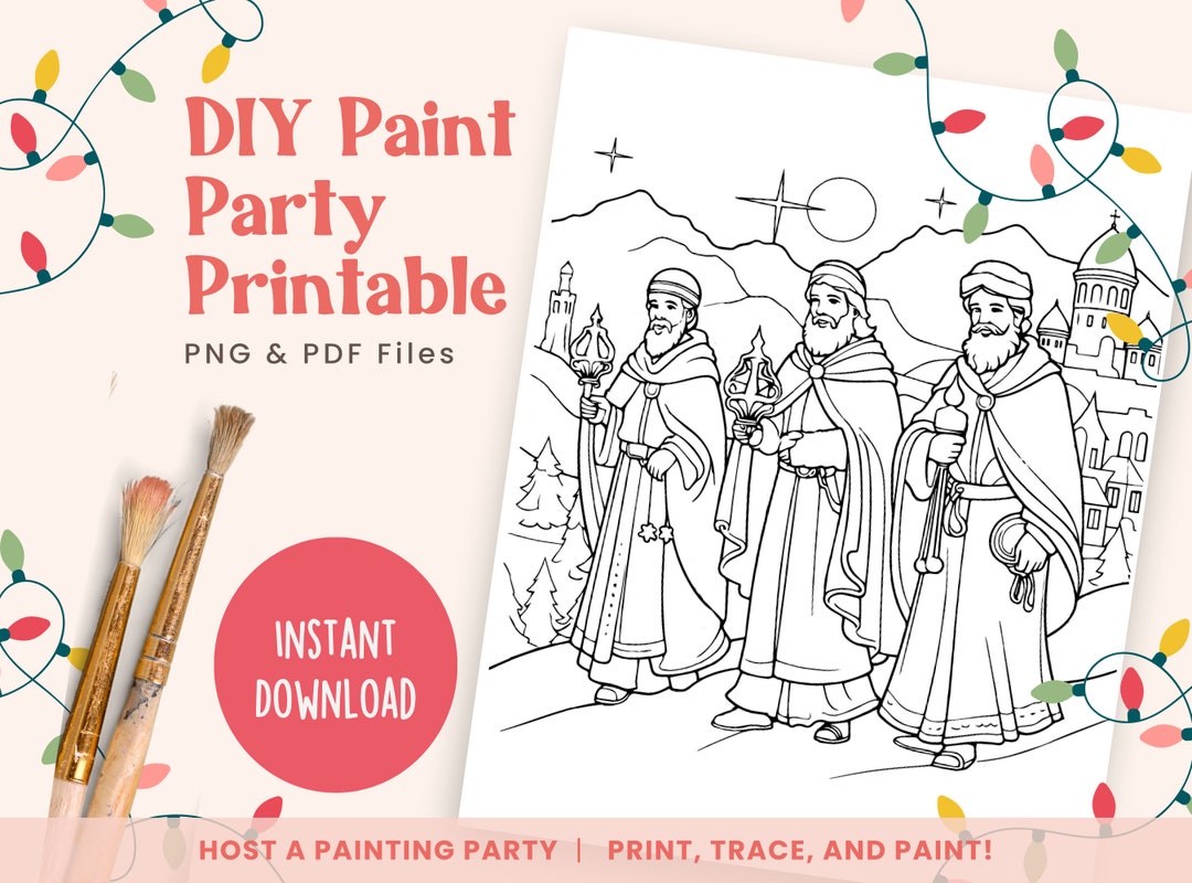 DIY Paint Party Template, Wisemen, the Three Magi, Printable Canvas for ...