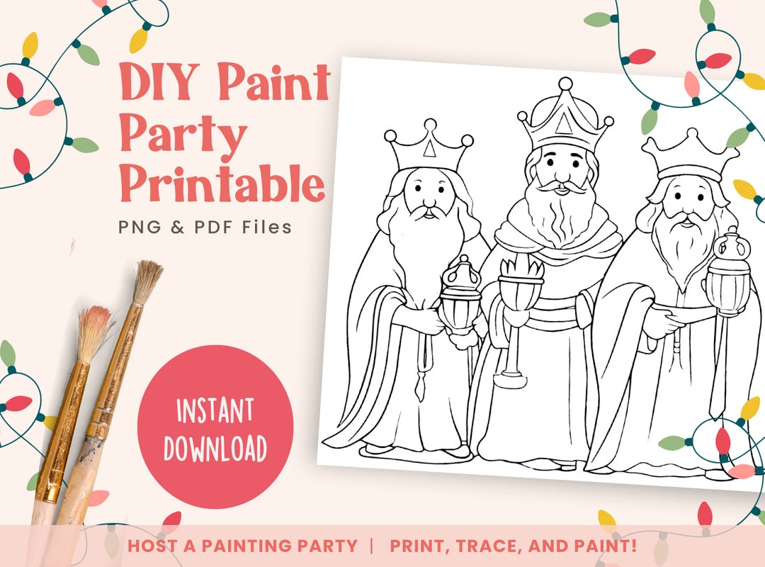 DIY Paint Party Template, We Three Kings, Wisemen, Printable Canvas for ...