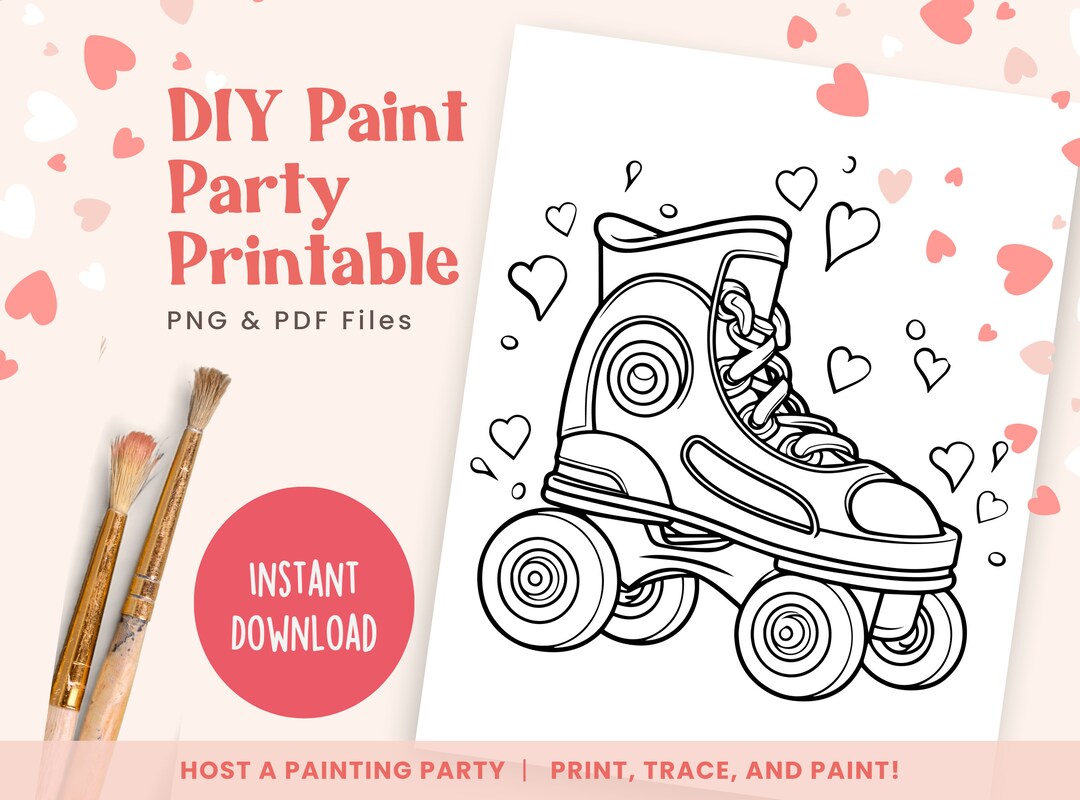 Retro Roller Skate, DIY Paint Party Templates, Printable Canvas for ...
