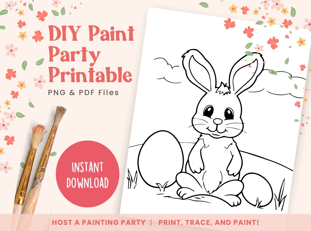 Easter Bunny, DIY Paint Party Template, Printable Canvas for Kid or ...