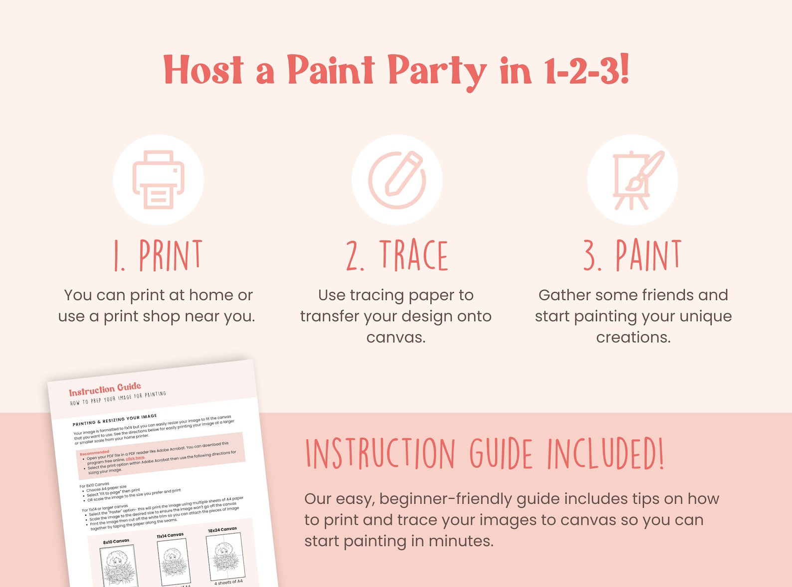 DIY Paint Party Template, Flower Mail, Printable Canvas Art for Ladies ...