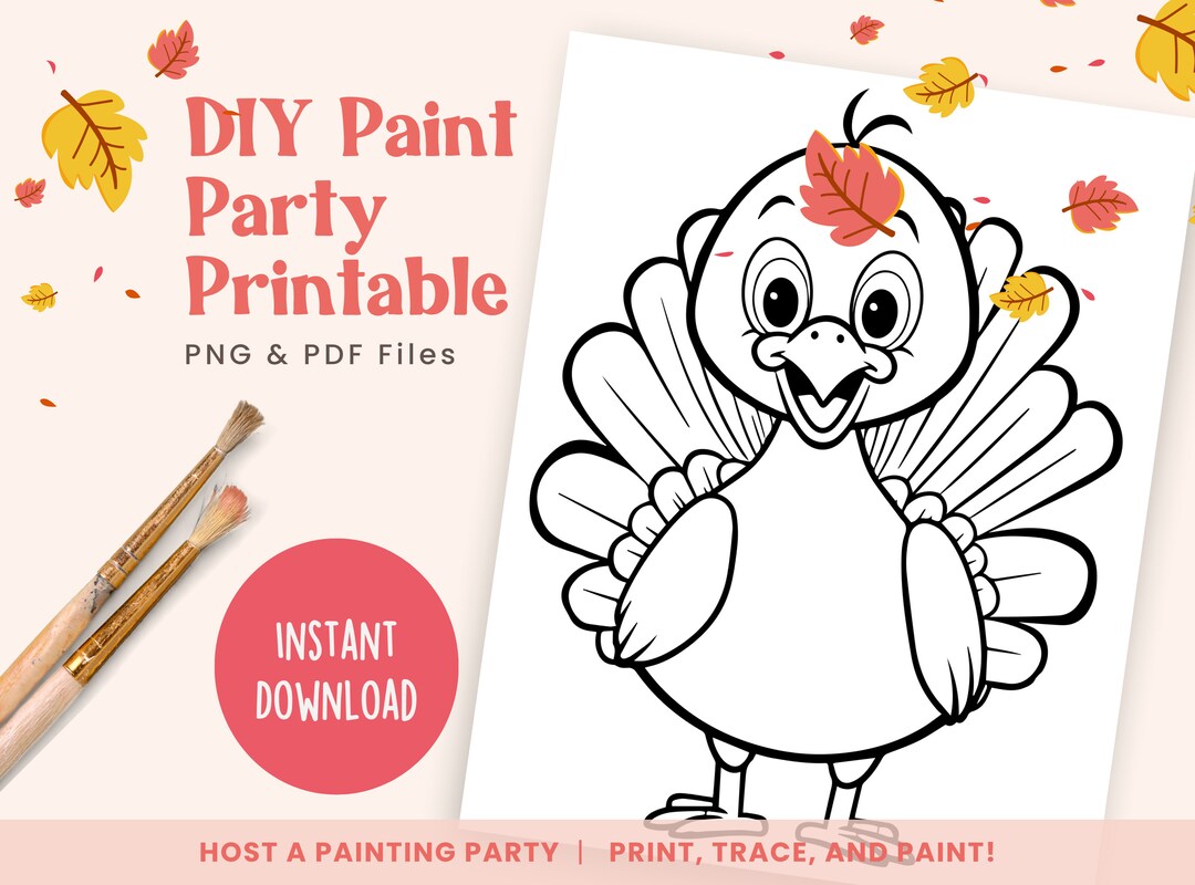DIY Paint Party Templates, Thanksgiving Turkey, Printable Canvas Art ...