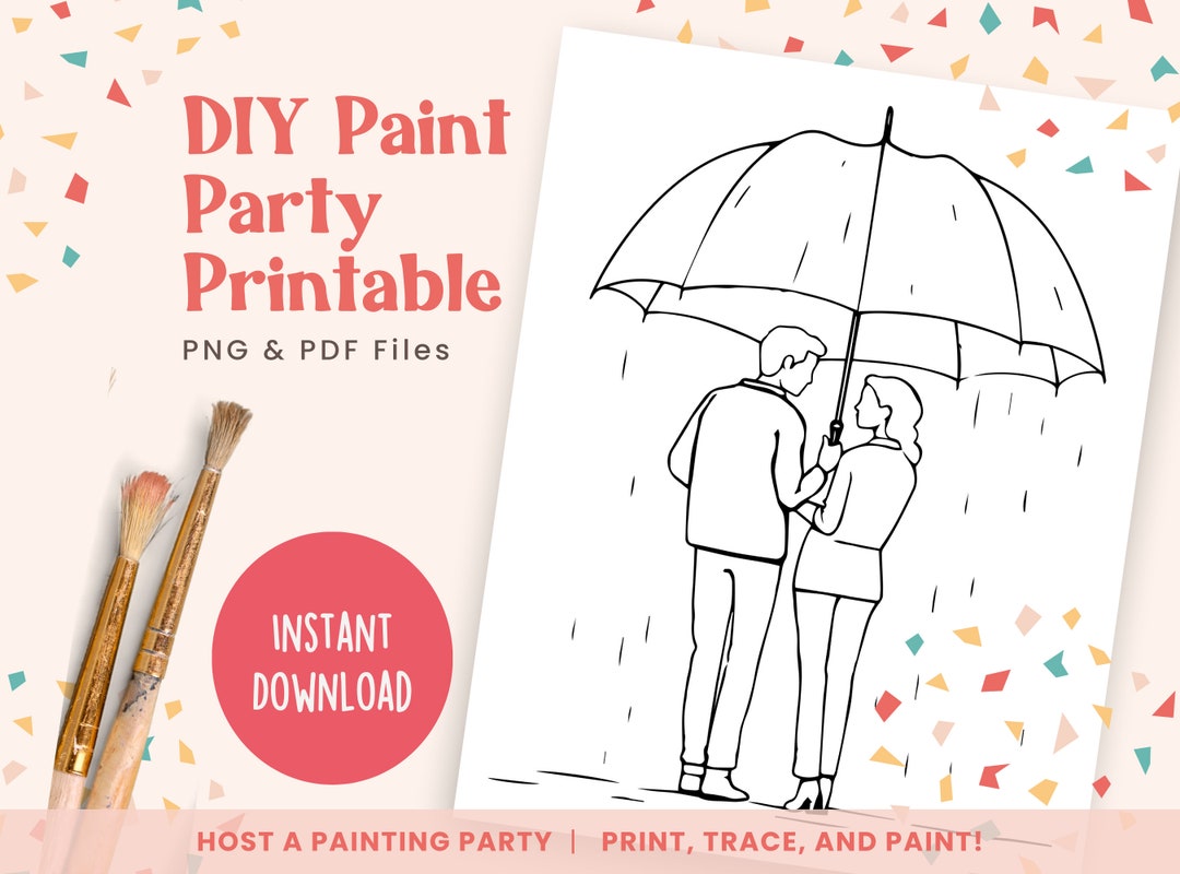 DIY Paint Party Template, Romantic Couple, Printable Canvas Art for at ...