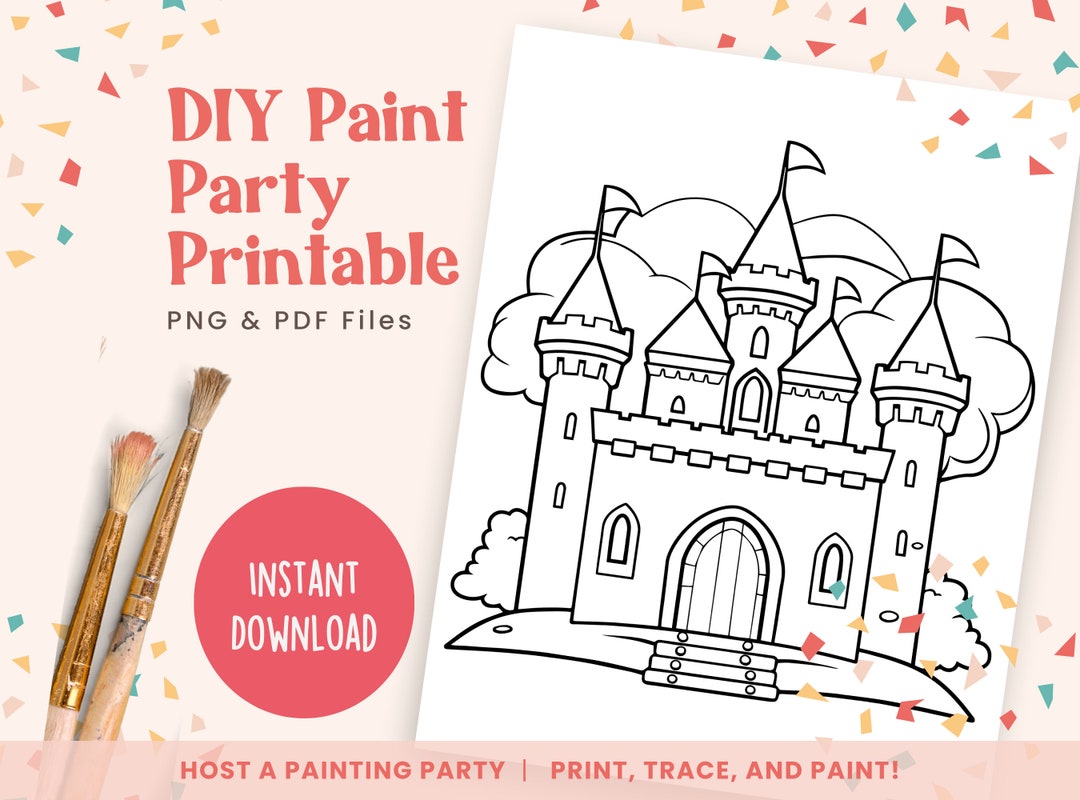 Princess Castle, DIY Paint Party Templates, Printable Canvas Art for ...