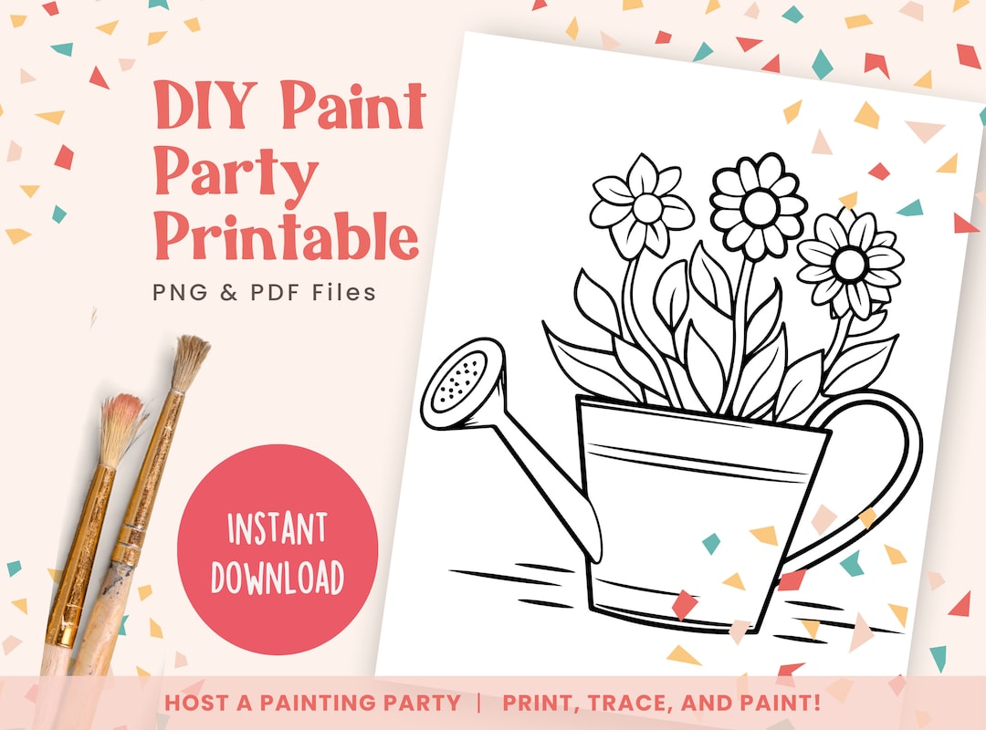 Watering Can Flowers, DIY Paint Party Template, Printable Canvas Art ...