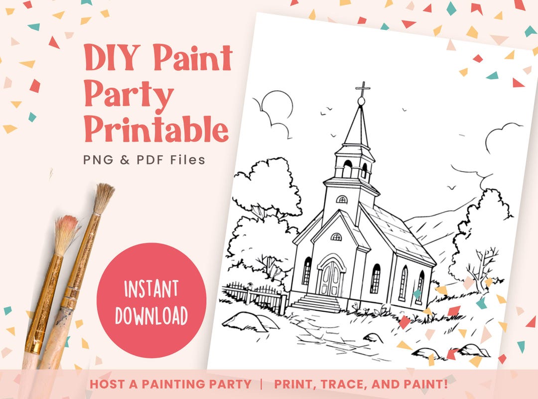 Church, Chapel, DIY Paint Party Template, Printable Canvas Art, Spring ...