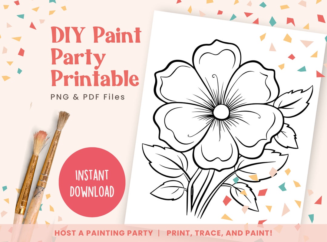Spring Flower, DIY Paint Party Template, Printable Canvas Art for ...