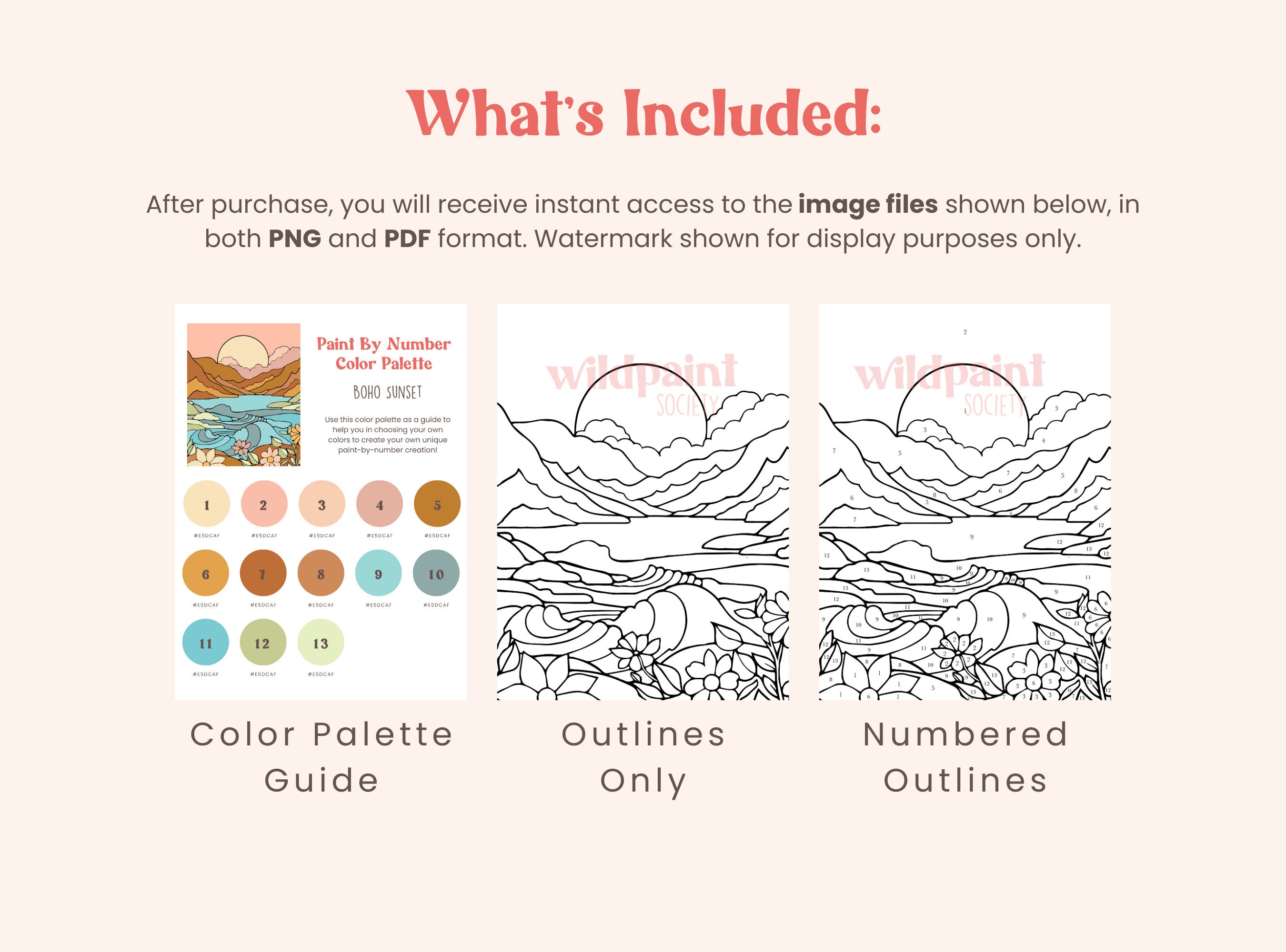 Boho Sunset Landscape, Adult Paint by Number Template, Color by Number ...