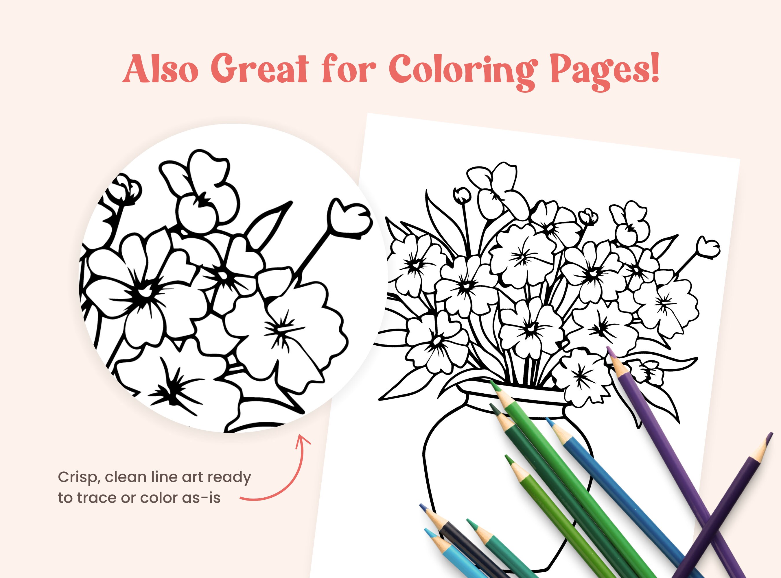 Spring Flower Vase, Paint Party Template, Printable Canvas Art for ...