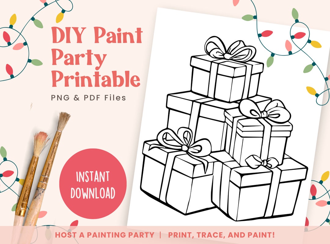 DIY Paint Party Template, Pile of Presents, Printable Canvas for ...