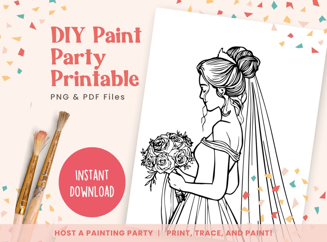 Bride, DIY Paint Party Template, Printable Canvas Art for Ladies Night ...