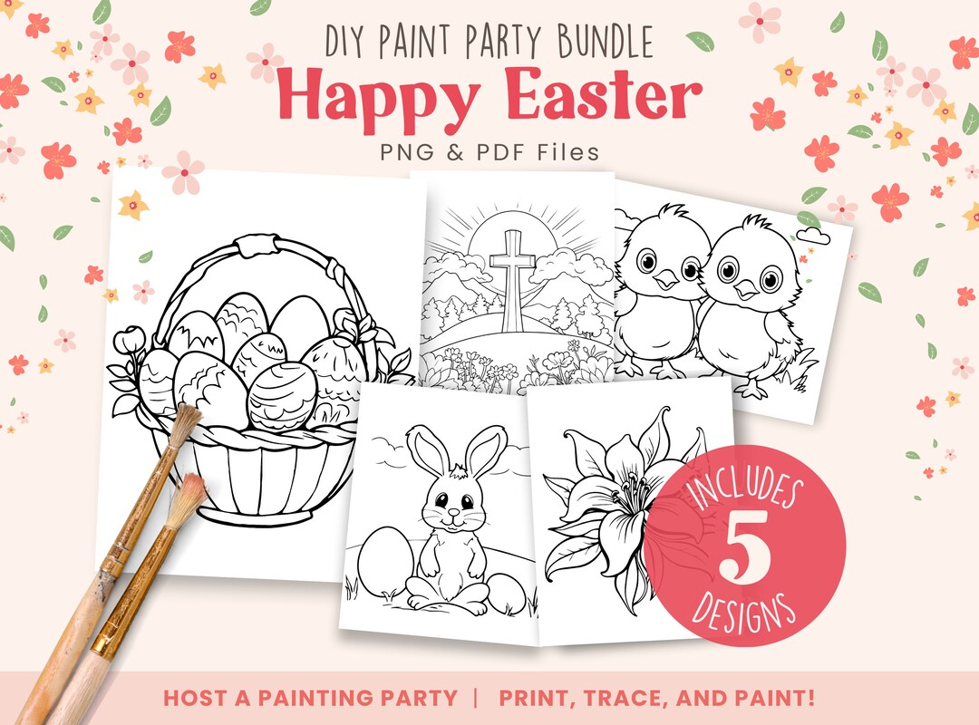 DIY Paint Party Templates, Easter, 5 Designs Included, Printable Canvas ...