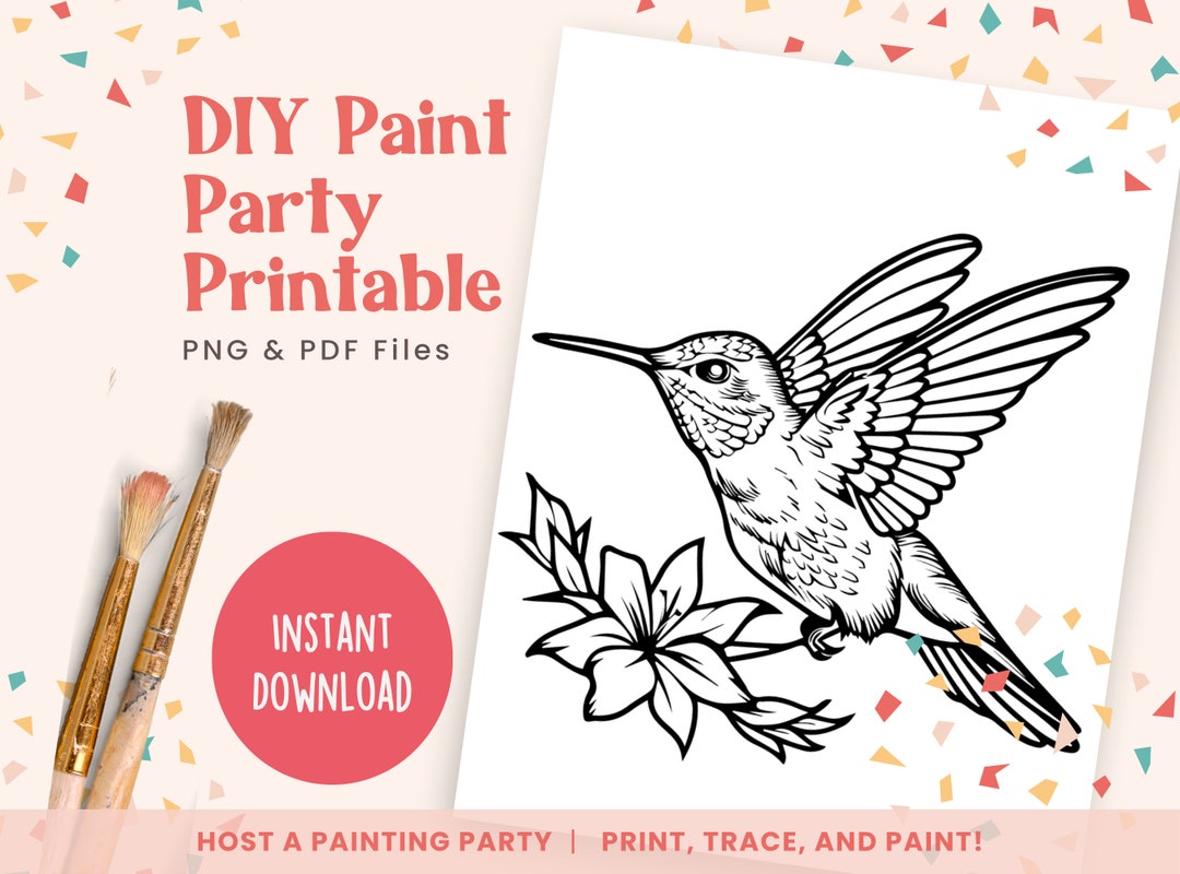 Hummingbird, DIY Paint Party Template, Printable Canvas Art for Ladies ...