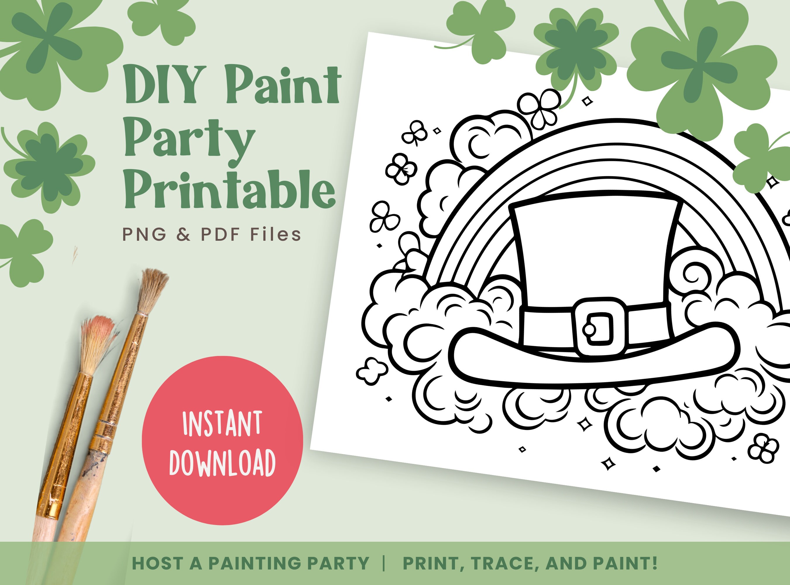 St. Patricks Day, DIY Paint Party Template, Printable Canvas for Adult ...