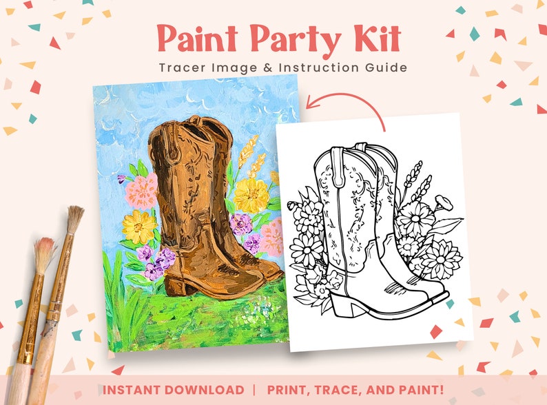 Cowgirl Boot Flowers, DIY Paint Party Template, Printable Canvas Art ...