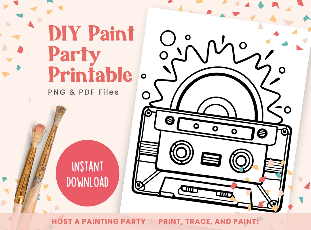 Mix Tape Cassette, 80's, 90's, DIY Paint Party Templates, Printable ...