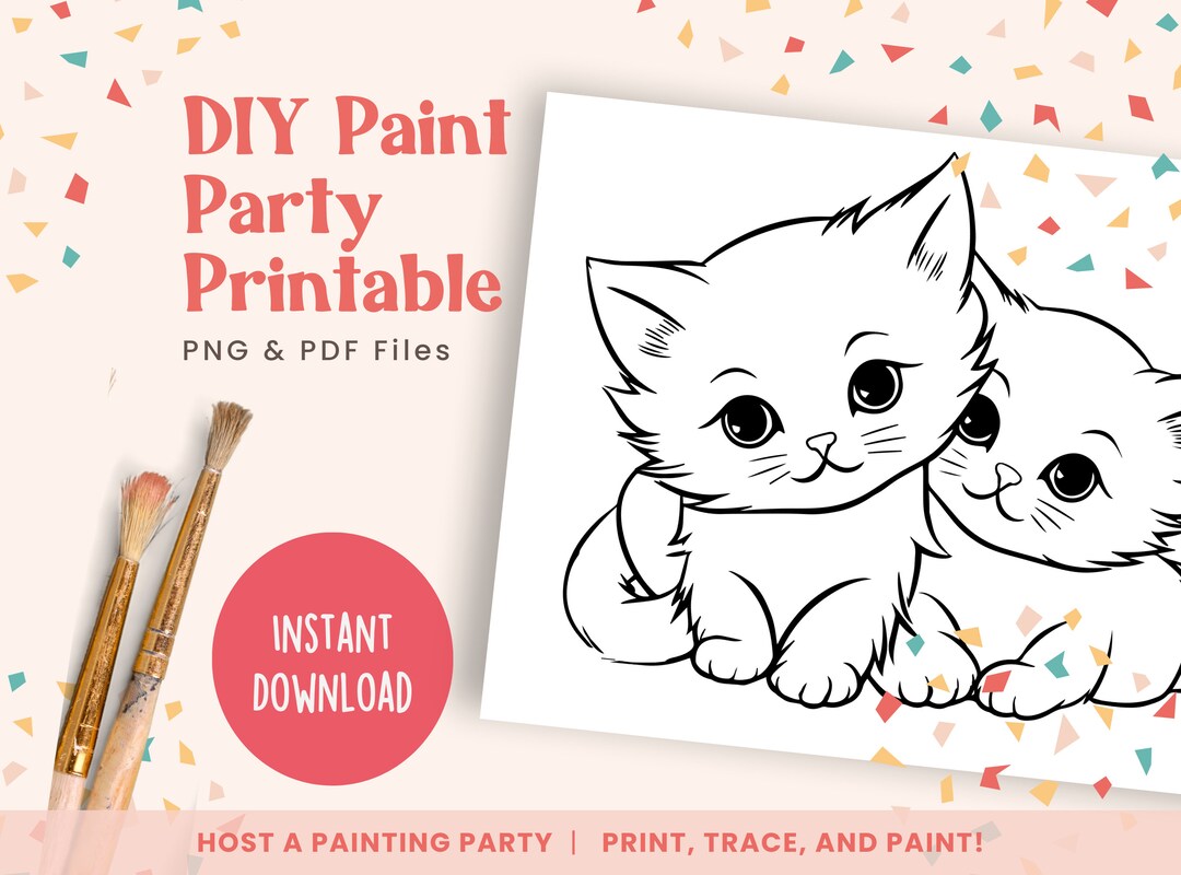 Snuggly Kittens, DIY Paint Party Template, Printable Canvas Art for ...