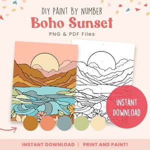Boho Sunset Landscape, Adult Paint by Number Template, Color by Number ...