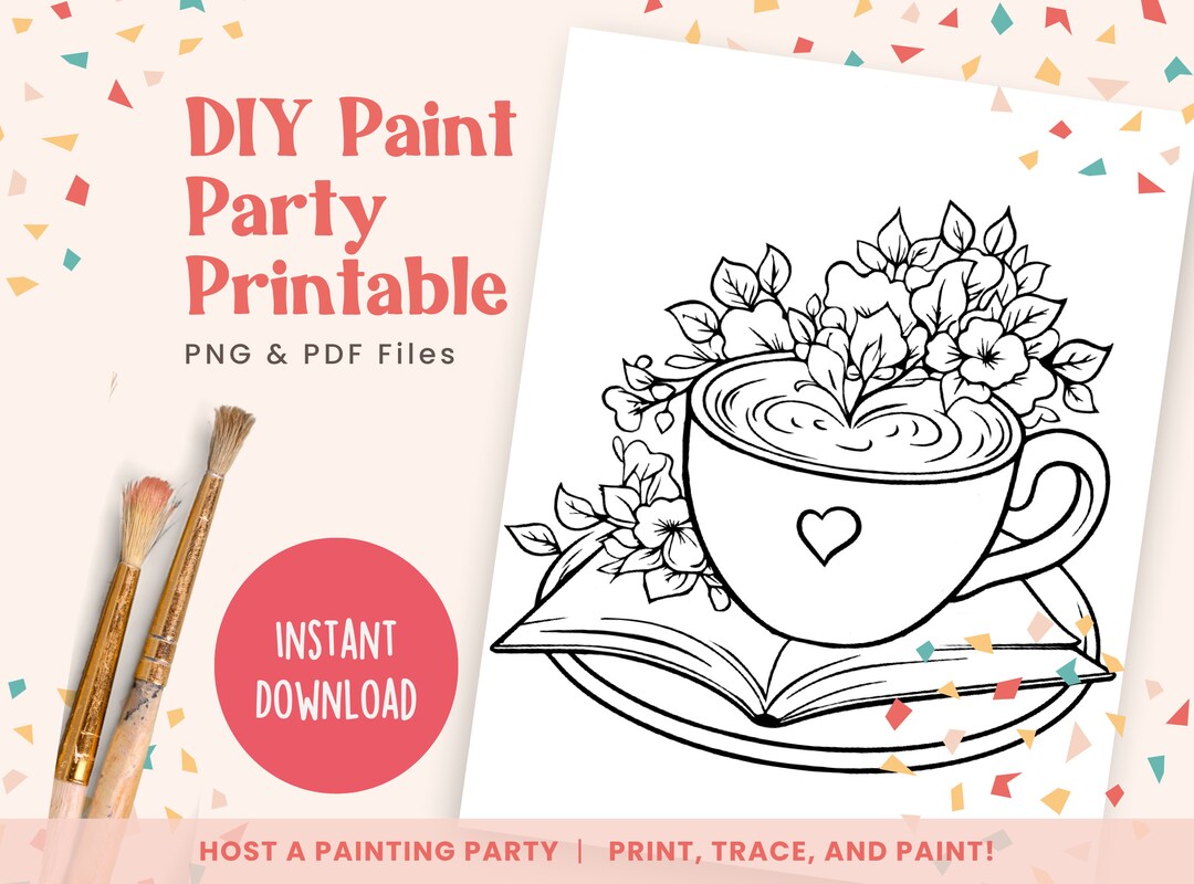 DIY Paint Party Template, Floral Tea, Printable Canvas Art for Ladies ...