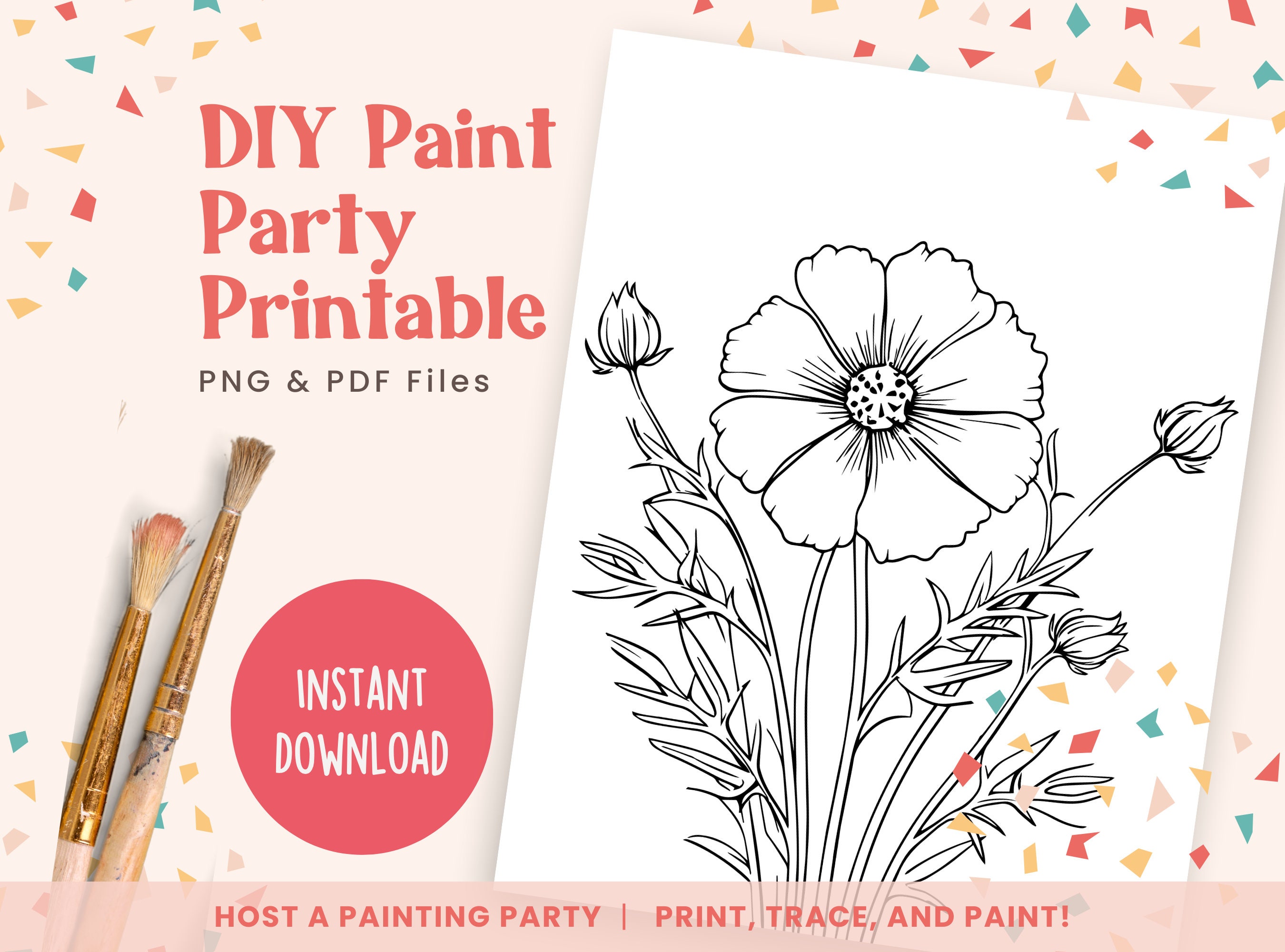 DIY Paint Party Template Wildflowers Printable Canvas Art - Etsy