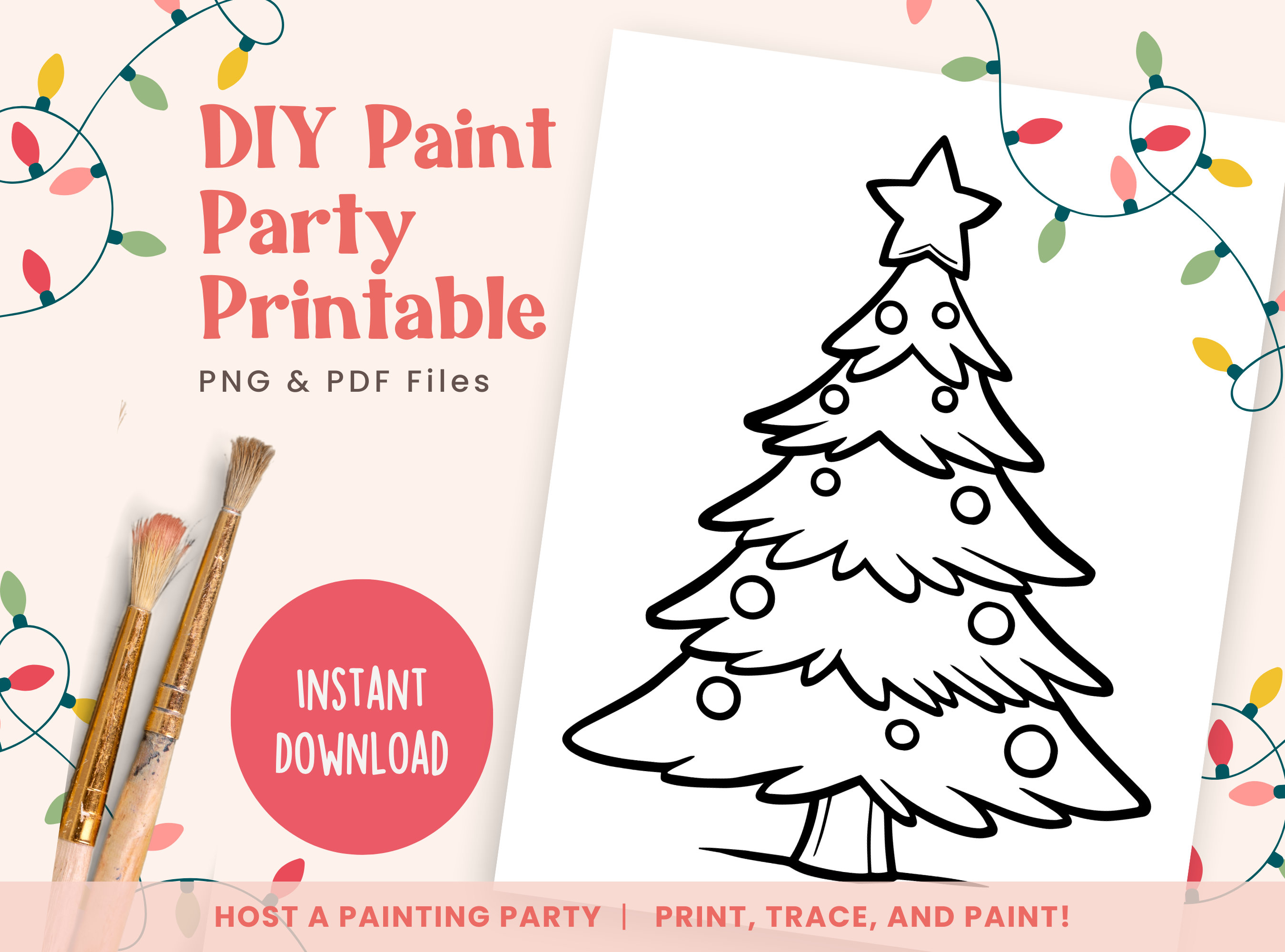 DIY Paint Party Template, Christmas Tree, Printable Canvas for ...