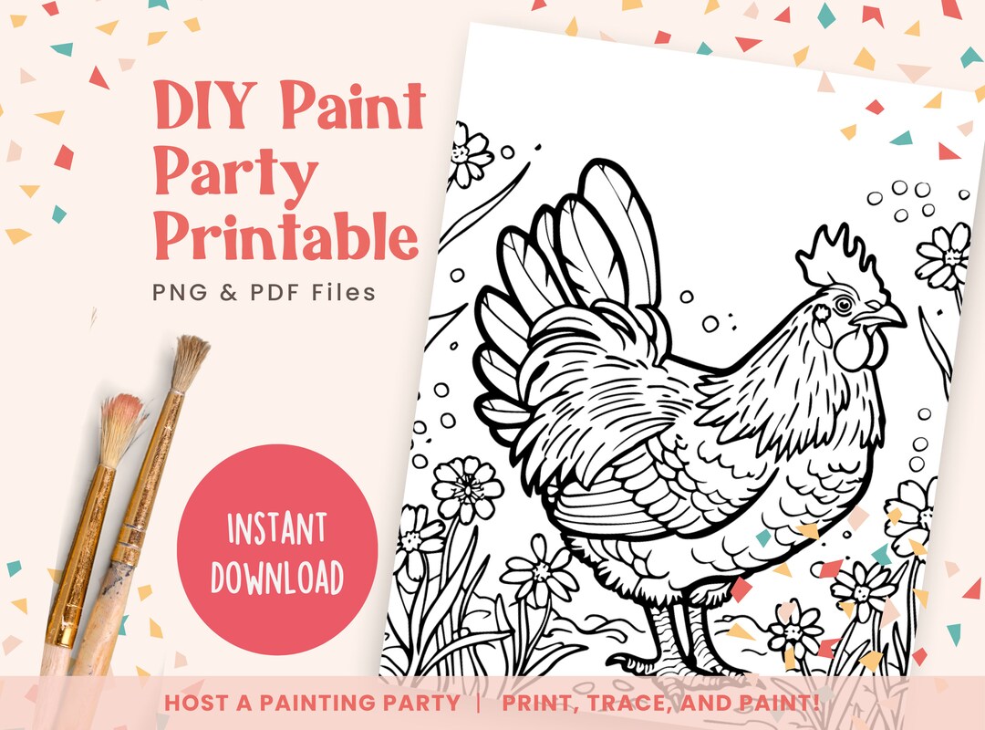 Boho Chicken, DIY Paint Party Template, Printable Canvas Art for Paint ...