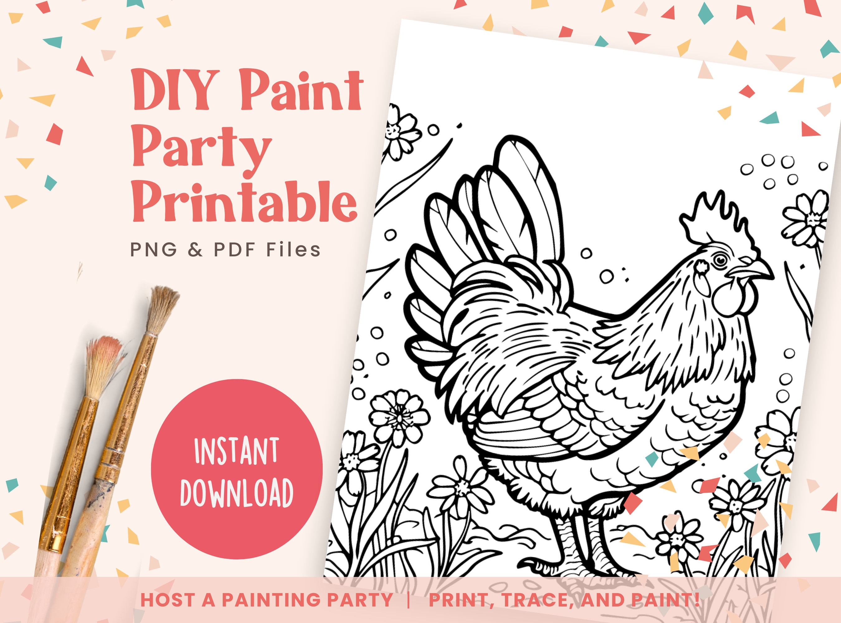 Boho Chicken, DIY Paint Party Template, Printable Canvas Art for Paint ...