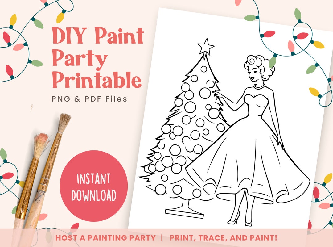 DIY Paint Party Template, Vintage Christmas, Printable Canvas for ...