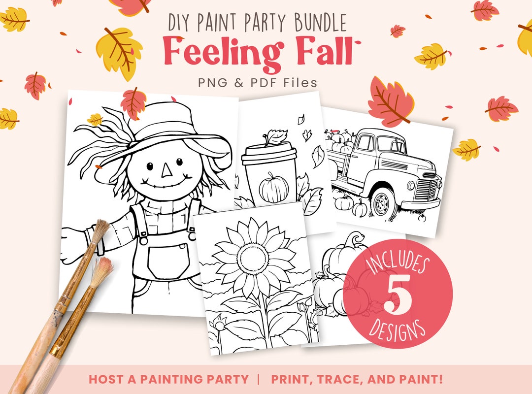 DIY Paint Party Templates, Feeling Fall, 5 Designs Included, Printable ...