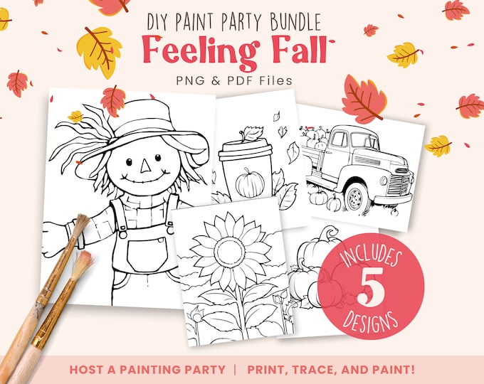 DIY Paint Party Templates, Feeling Fall, 5 Designs Included, Printable ...