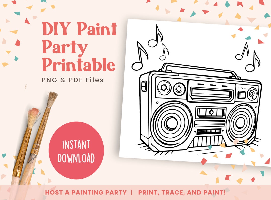 DIY Paint Party Templates, Boombox, 90's Art, Printable Canvas for ...