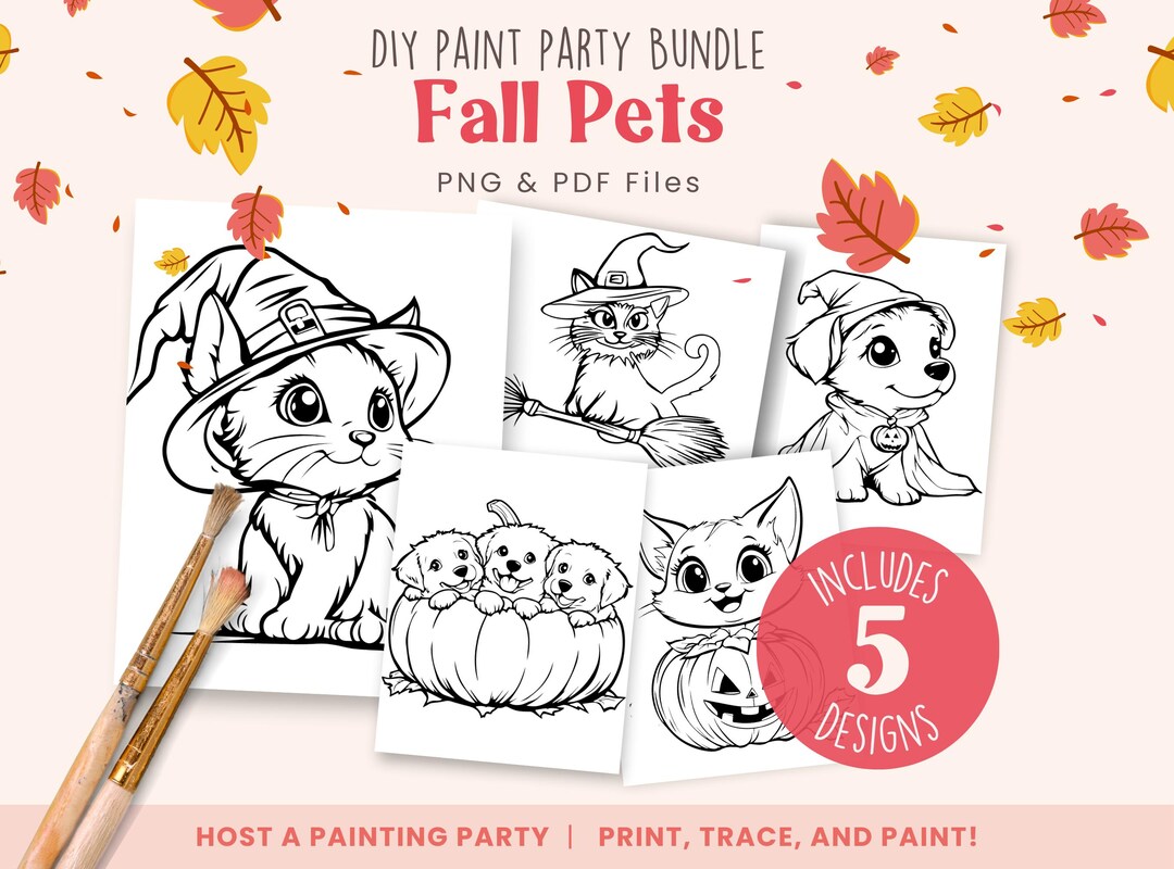Fall Pets, DIY Paint Party Templates, 5 Designs Included, Printable ...