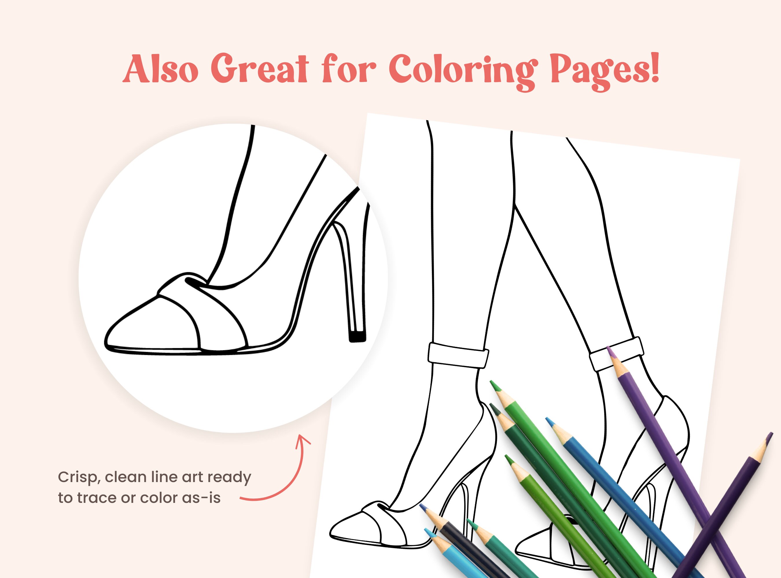 DIY Paint Party Templates, High Heels, Printable Canvas Art for ...