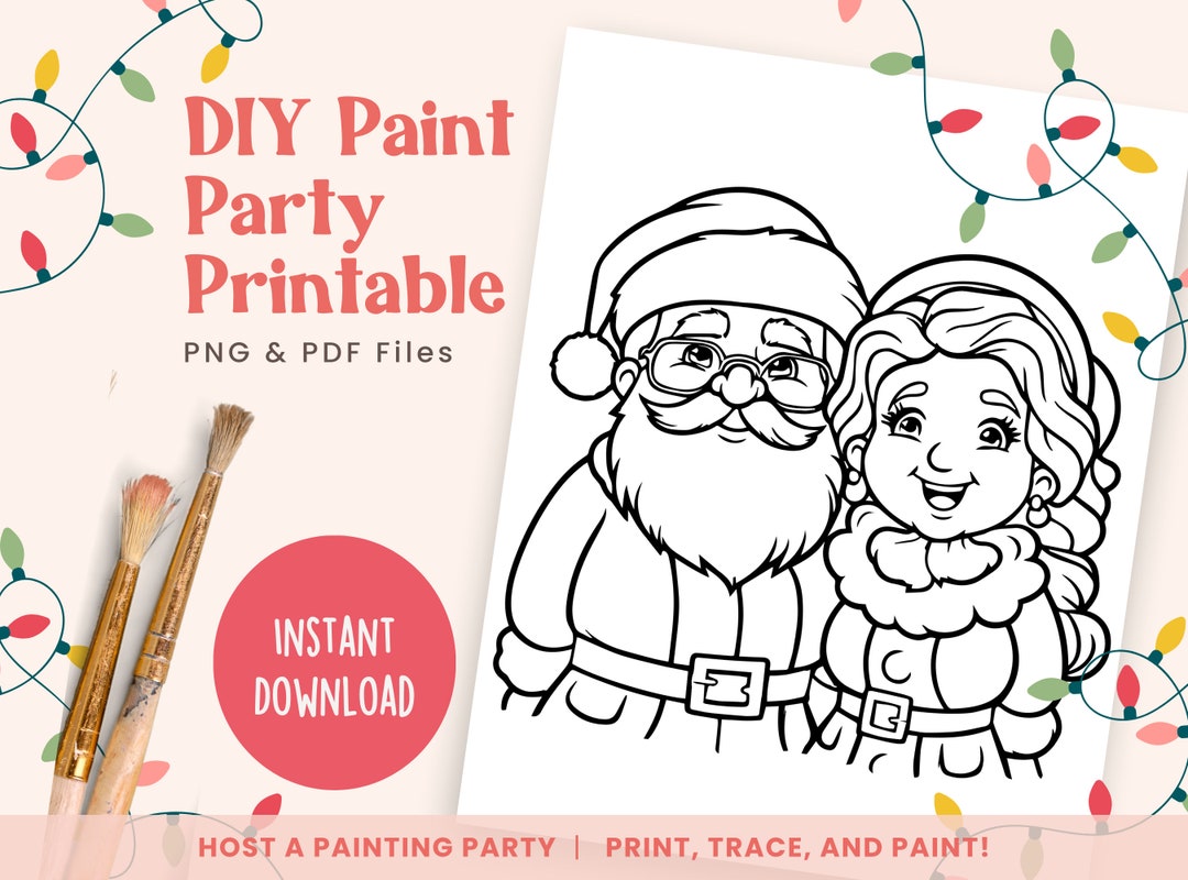 DIY Paint Party Template, Mr. & Mrs. Claus, Printable Canvas for ...