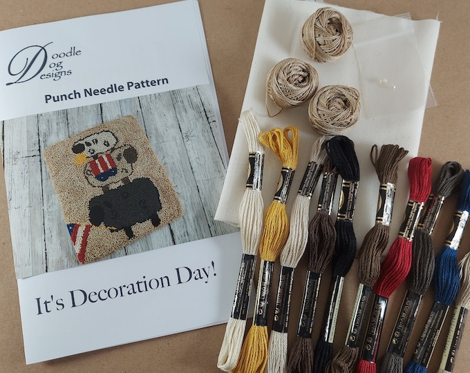 Primitive Stacked Sheep Punch Needle KIT Patriotic Needle Punch Pattern ...