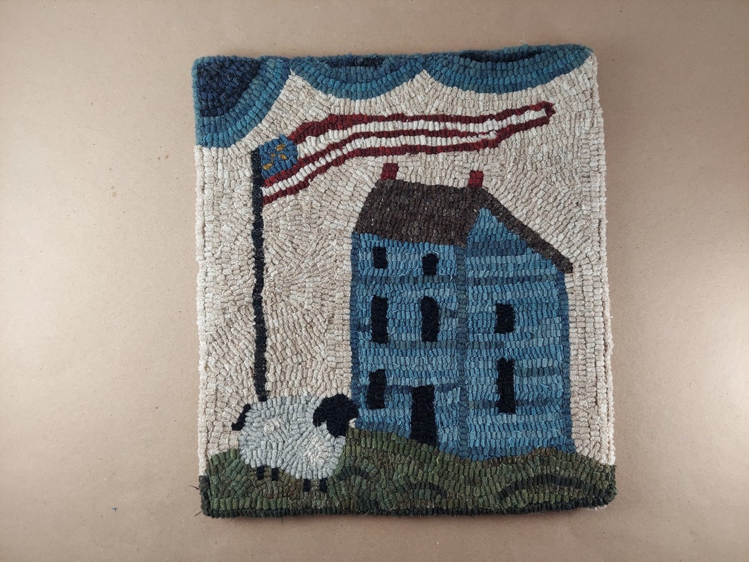 Hooked Rug Pattern for Patriotic Saltbox House & Sheep Flag ~ Full Size ...