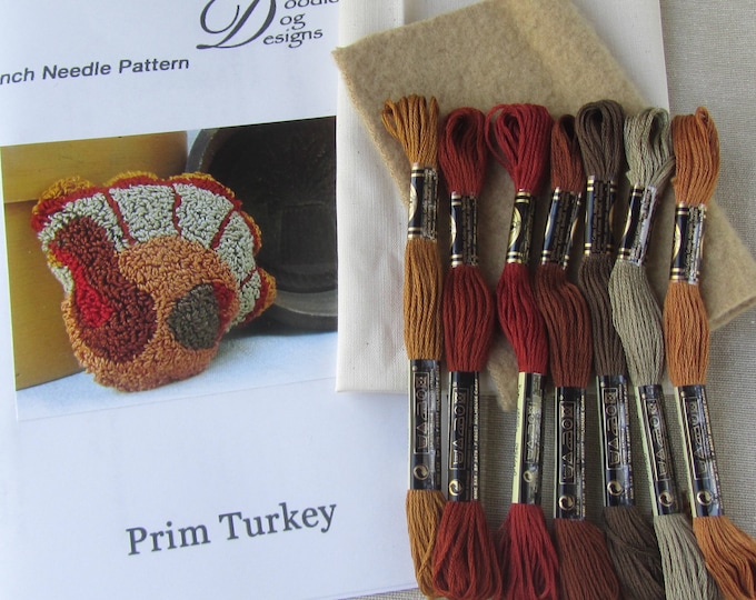 Primitive Punch Needle KIT Prim Thanksgiving Turkey Punchneedle Bowl ...
