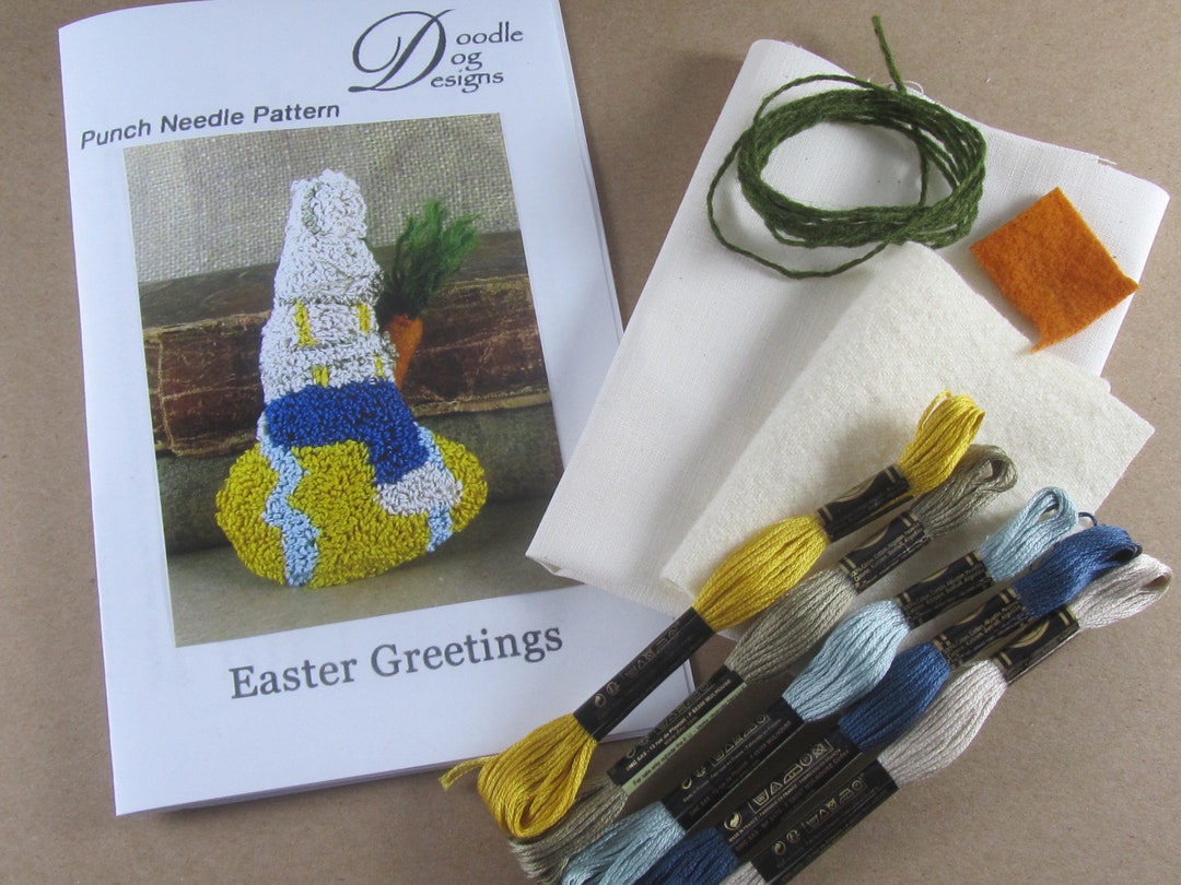 Primitive Easter Punch Needle Kit ~ Bunny on Egg With Carrot ~ Needle ...